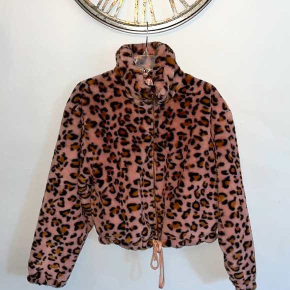 PINK Victoria's Secret | Jackets & Coats | Nwt Pink Leopard Print Fuzzy ...